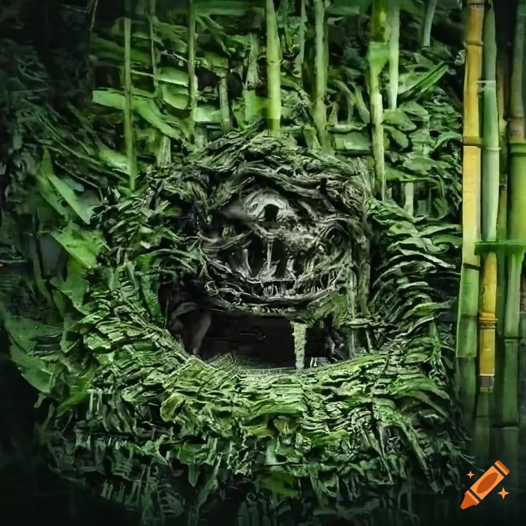 Artwork of an overgrown alien in a ruins on Craiyon