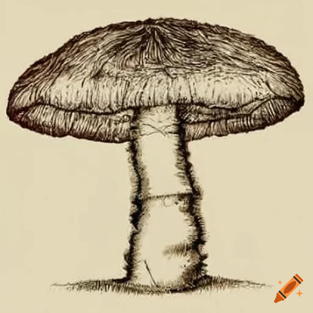 Macro drawing of a mushroom in a forest