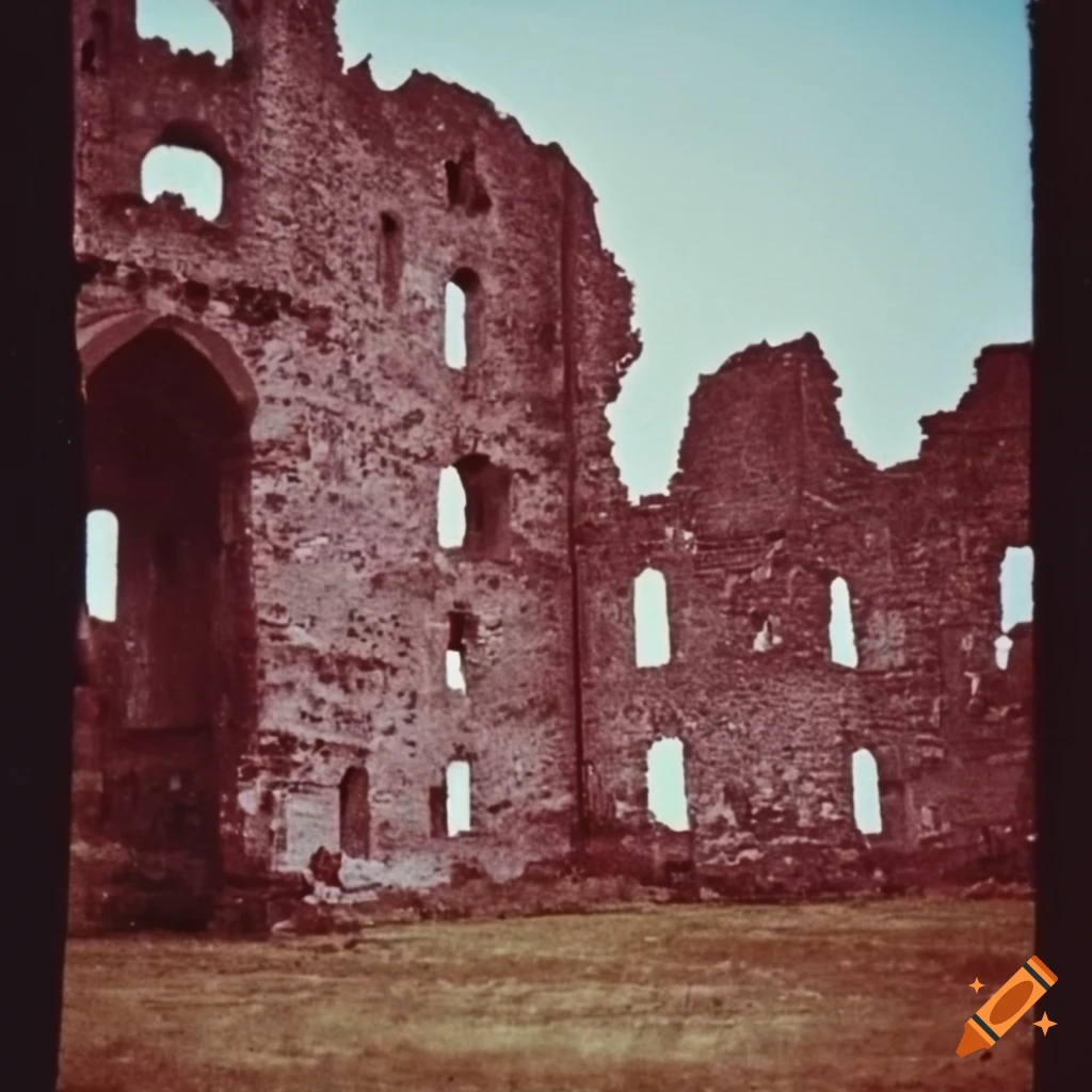 Analog photo of castle ruins with vintage aesthetic