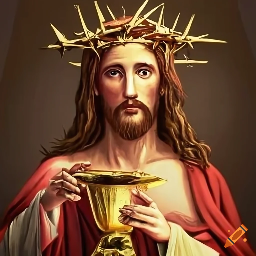 Depiction of jesus christ drinking wine from the holy grail on Craiyon