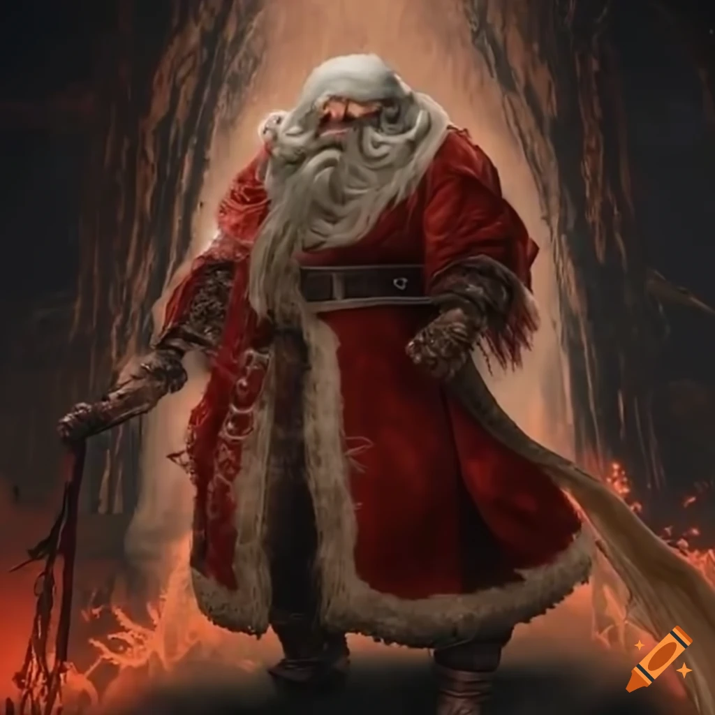 Artwork of santa claus as an elden ring boss