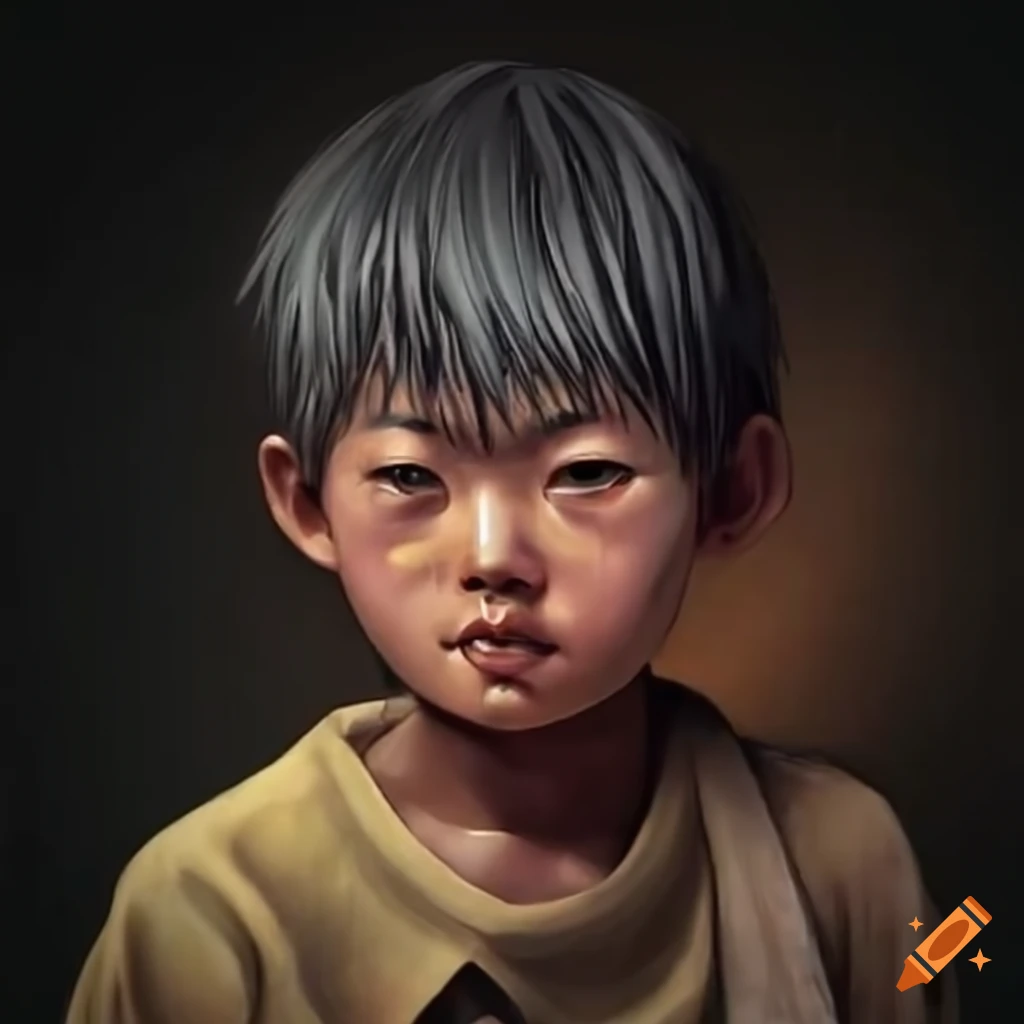 Image of a poor korean boy working