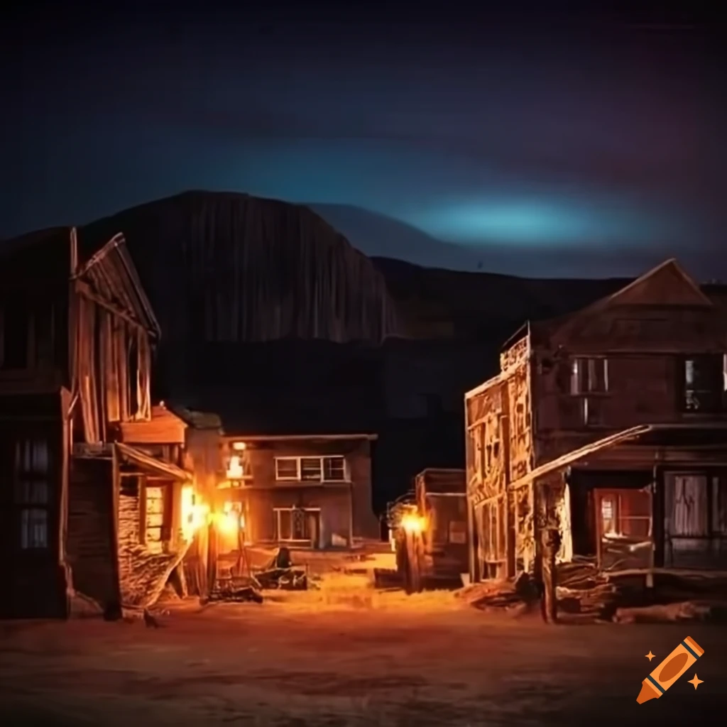 Night view of a cowboy town