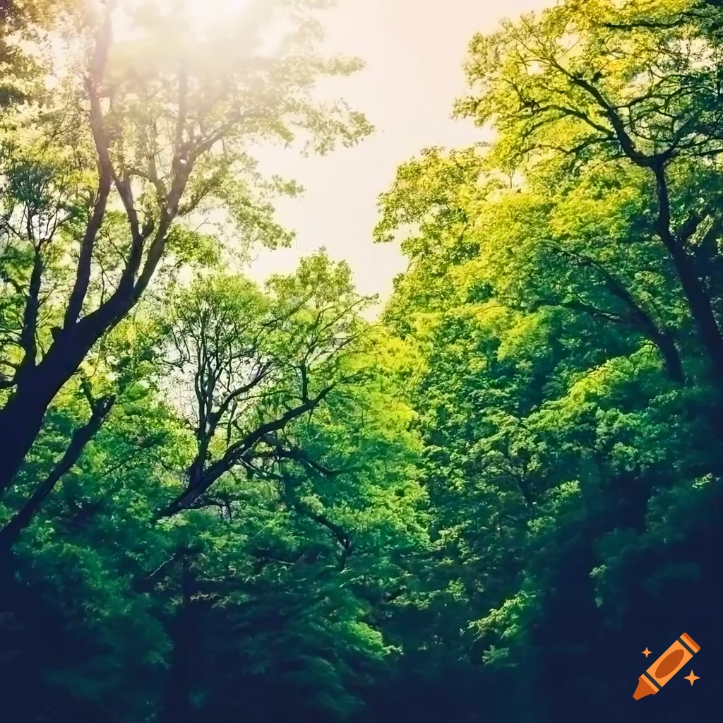 View of oak trees from below with transparent background