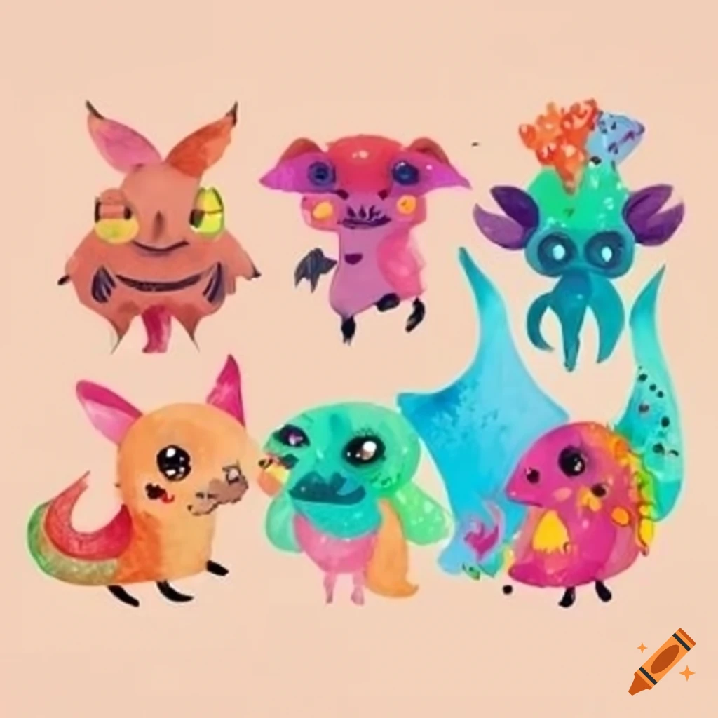 Simplistic cute fantasy creatures