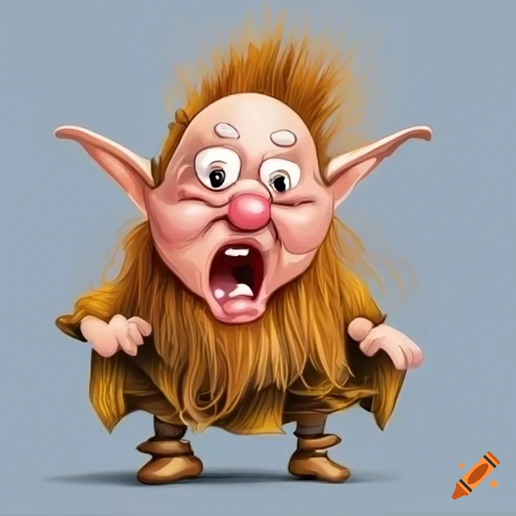 Cartoon dwarf screaming with wild hair