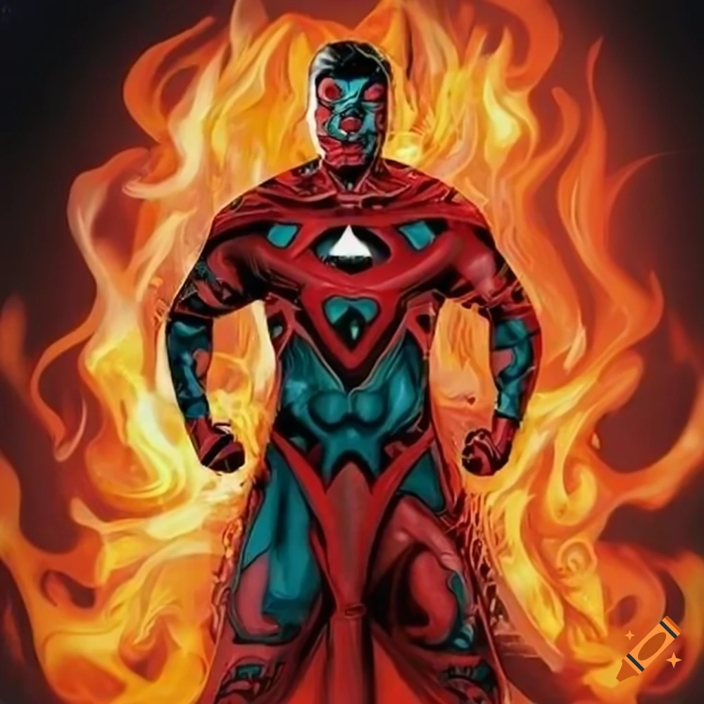 Illustration of a fire superhero with maori influences