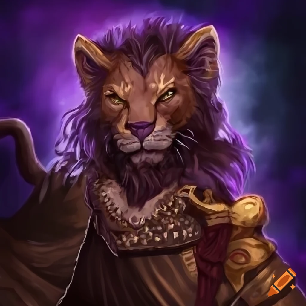 Lion warlock with purple magic on Craiyon