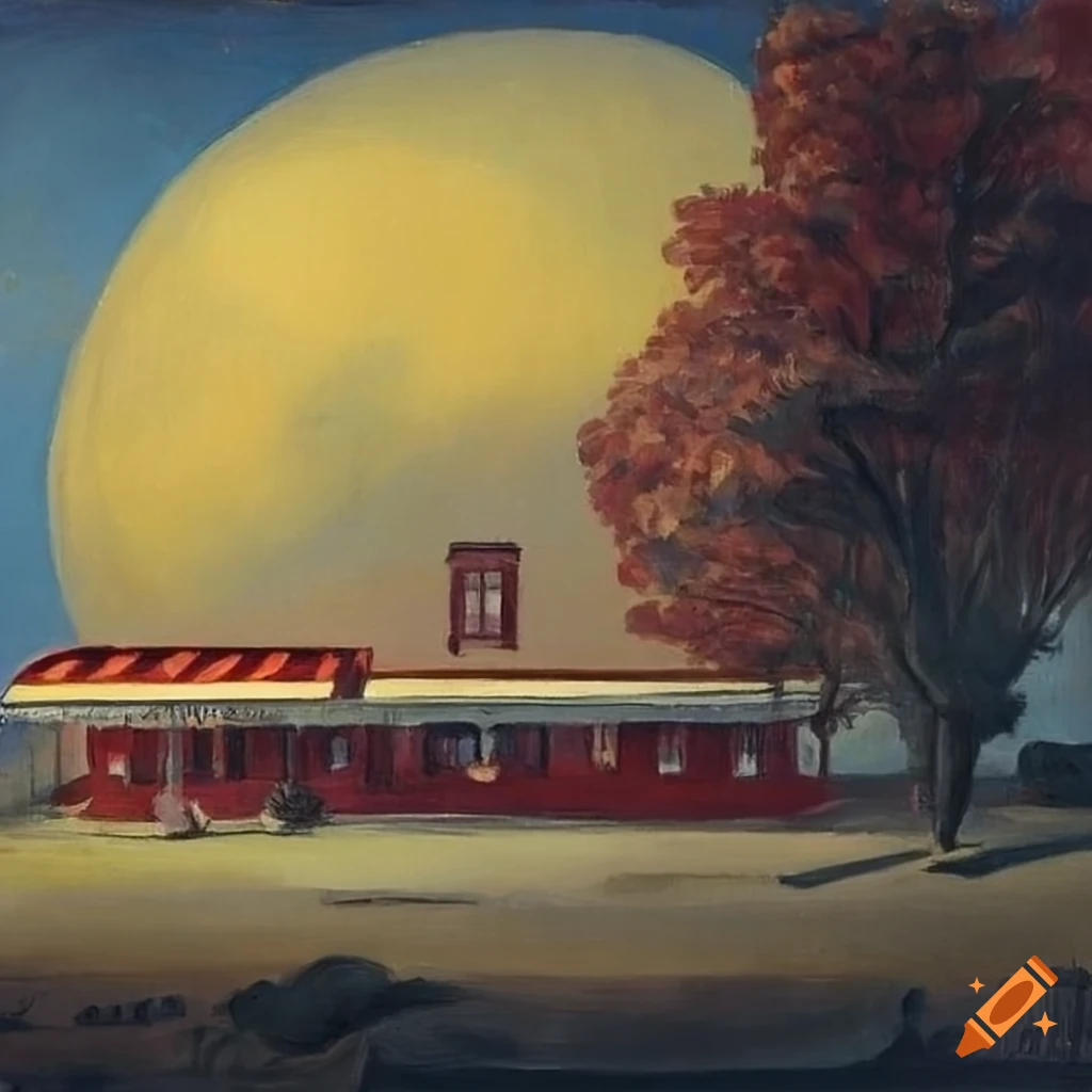 Cozy interior of a roadside diner painting on Craiyon