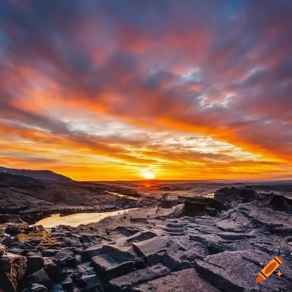 Sunset view of a basalt excavation