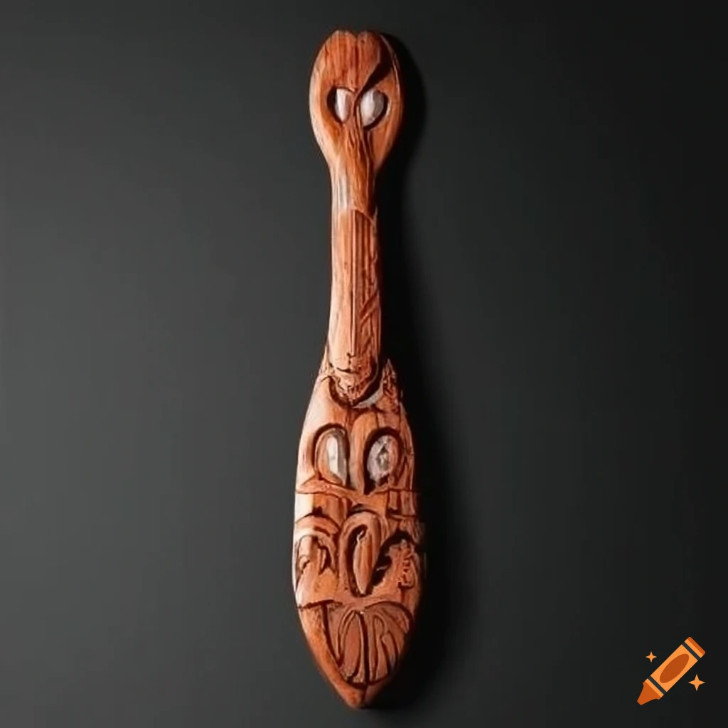Detailed carving of a Maori waka paddle on Craiyon