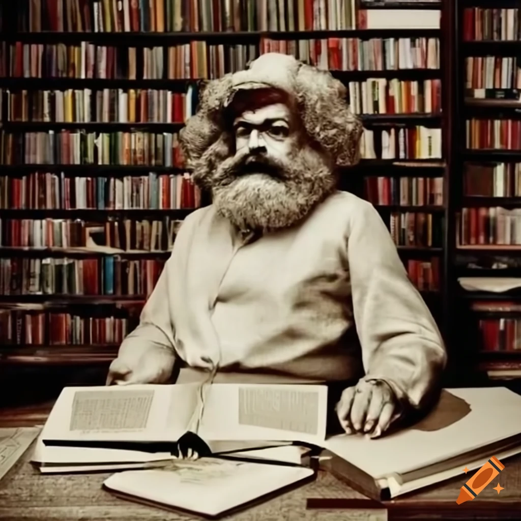 Portrait of karl marx with books
