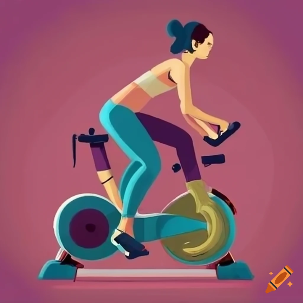 Illustration of people riding exercise bikes at the gym on Craiyon