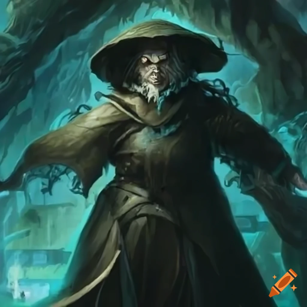 Illustration of a wizard researching biohazards in the field on Craiyon