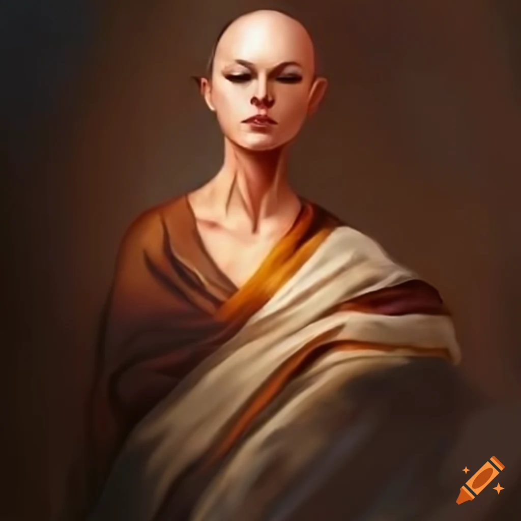 Female monk with a shaved head on Craiyon