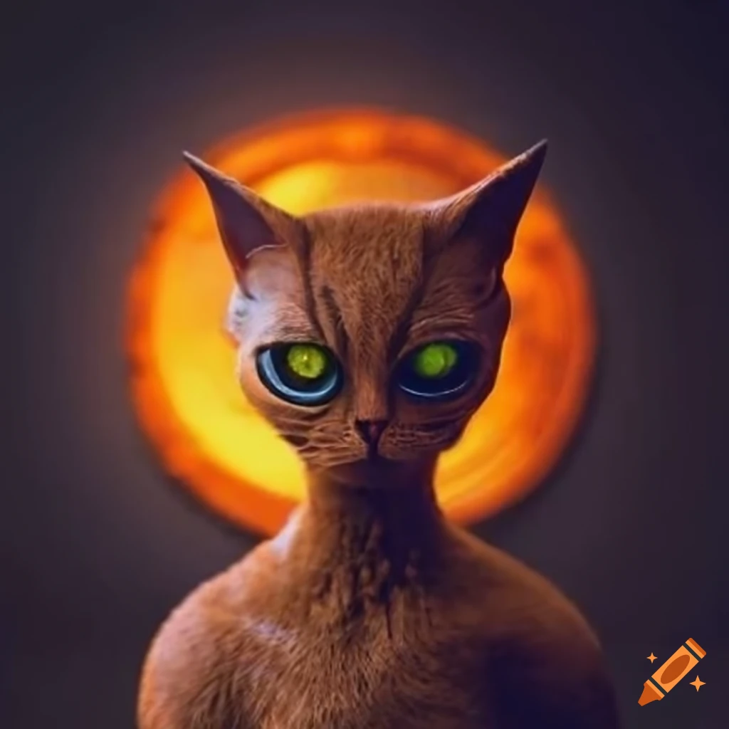 Strange cat with pumpkin-shaped head
