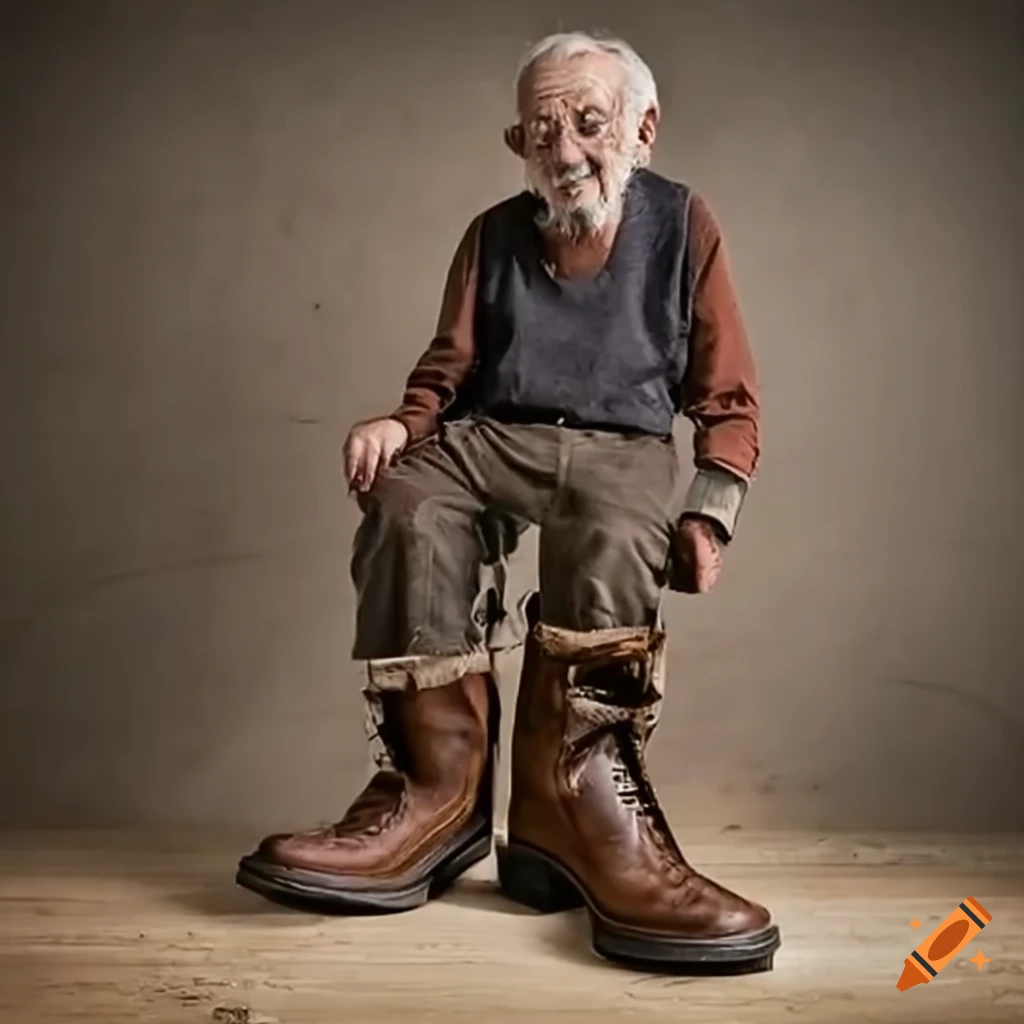 Humorous image of an older man in oversized boots