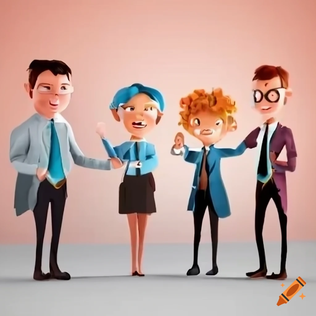 Animated illustration of a group of coworkers on Craiyon