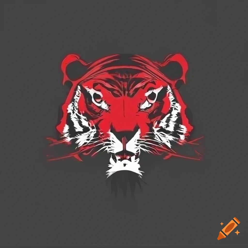 Abstract red lineart of a roaring tiger