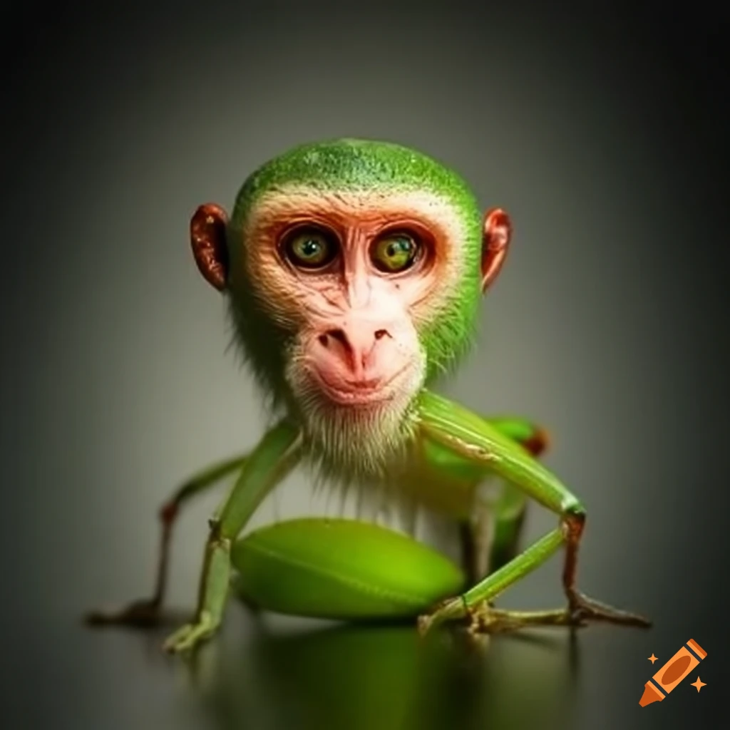 Unique creature with monkey body and green cricket features on Craiyon