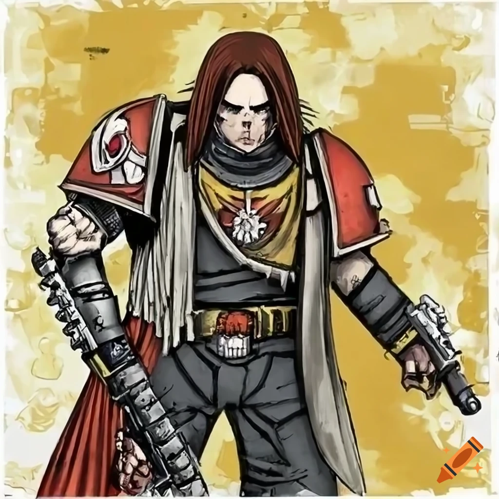 Long-haired man dressed as a warhammer 40k guardsmen