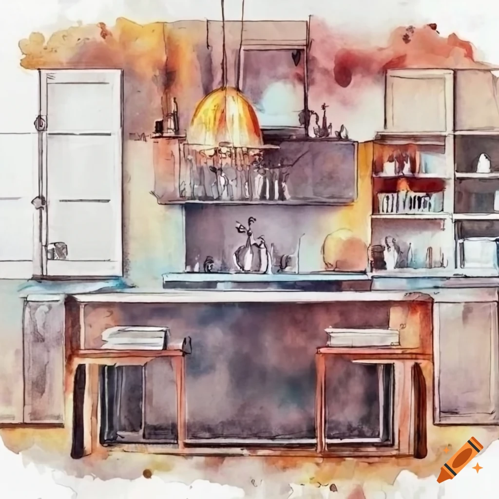 Detailed illustration of a modern professional kitchen on Craiyon