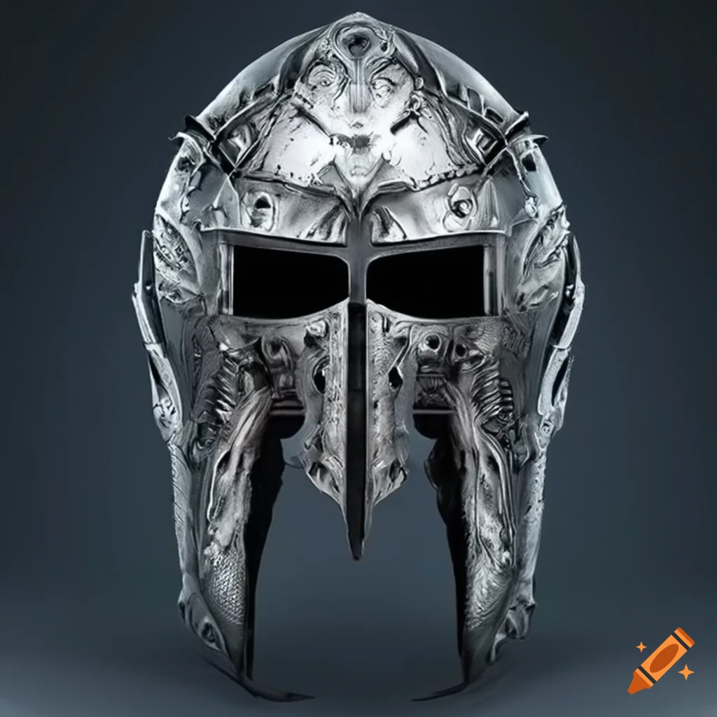 Intricate symmetrical steel helmet