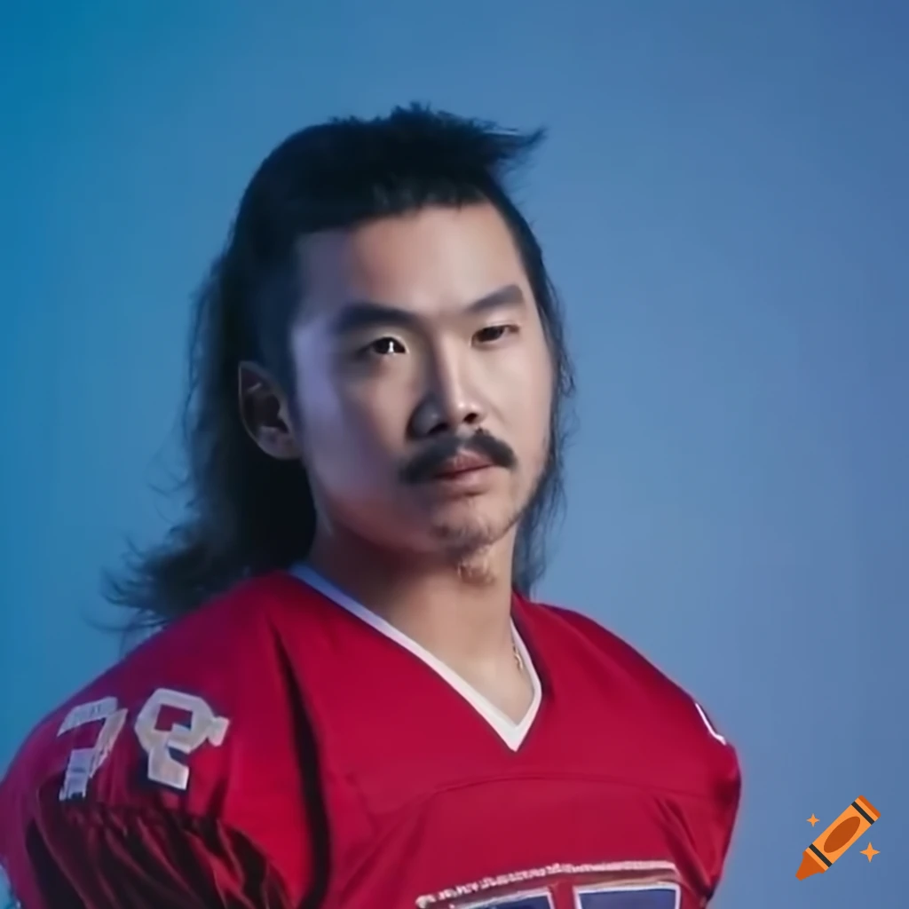 Portrait of an Asian man in a football jersey on Craiyon