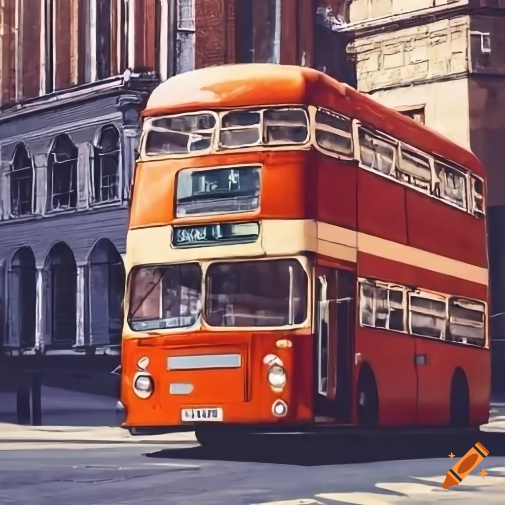 Vibrant leyland atlantean bus on a bustling street