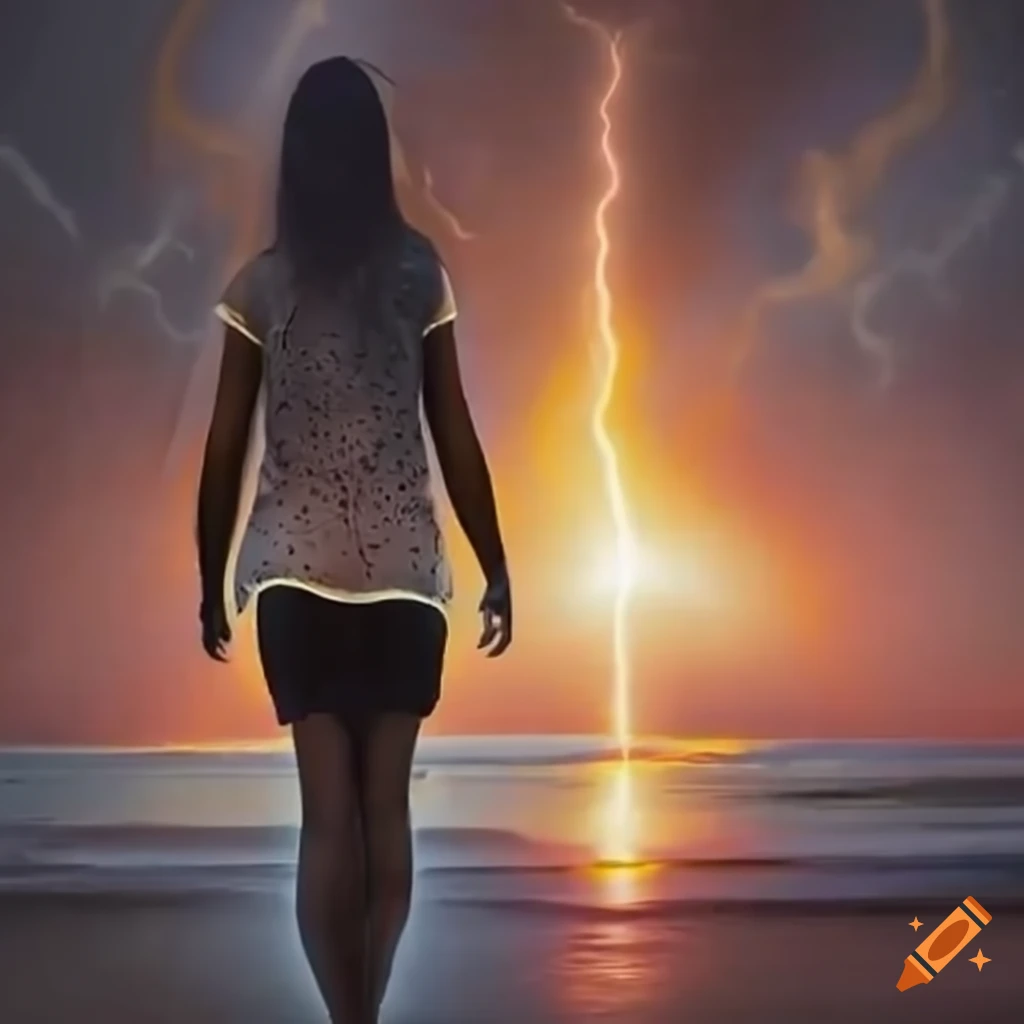 Mujer walking in the rays of sun