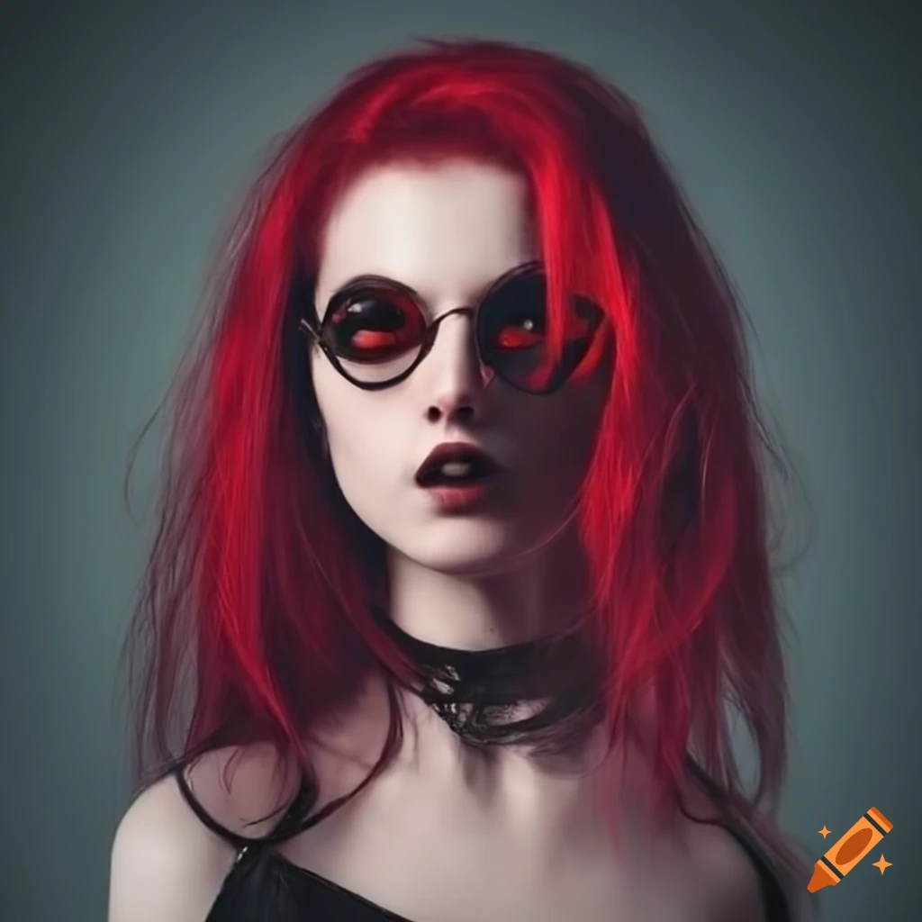 Portrait of a captivating vampire woman with red and black hair on Craiyon