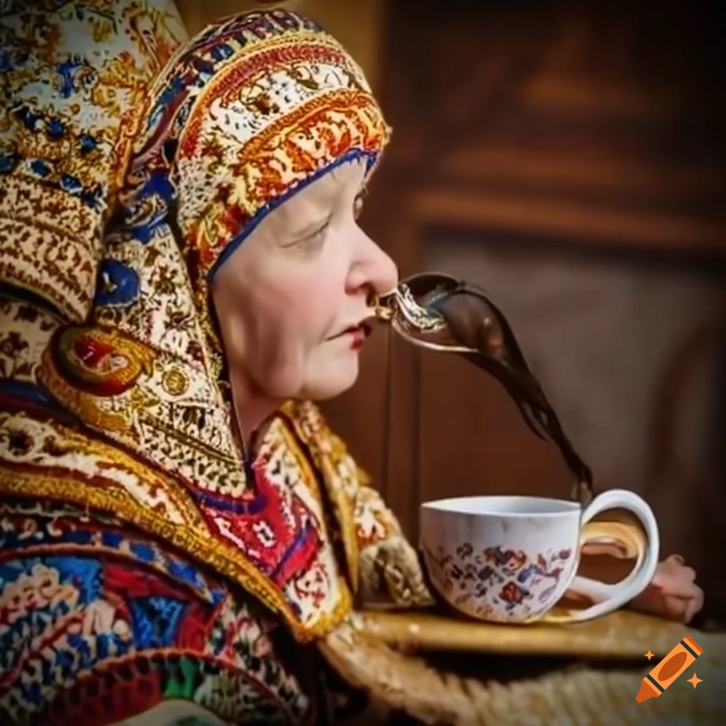 Ukrainian molfar holding a cup of tea