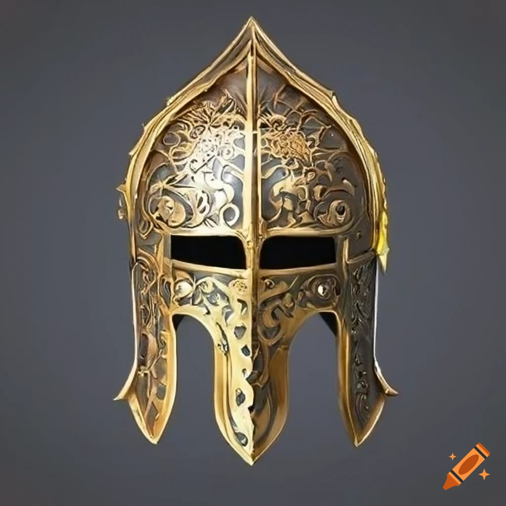 Symmetrical gilded steel helmet
