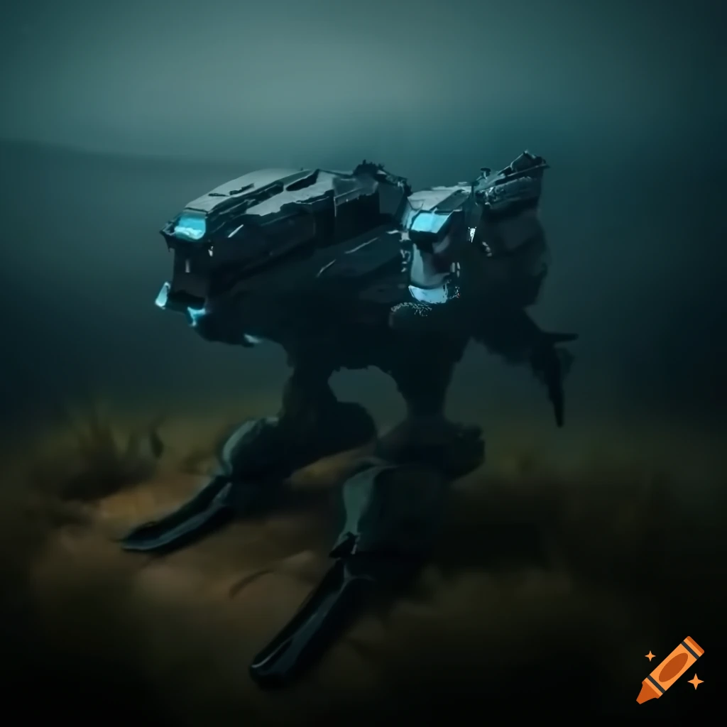 Light Armoured Mech standing on the beach on Craiyon