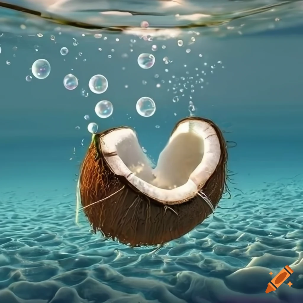 Wallpaper of a floating coconut on the sea on Craiyon