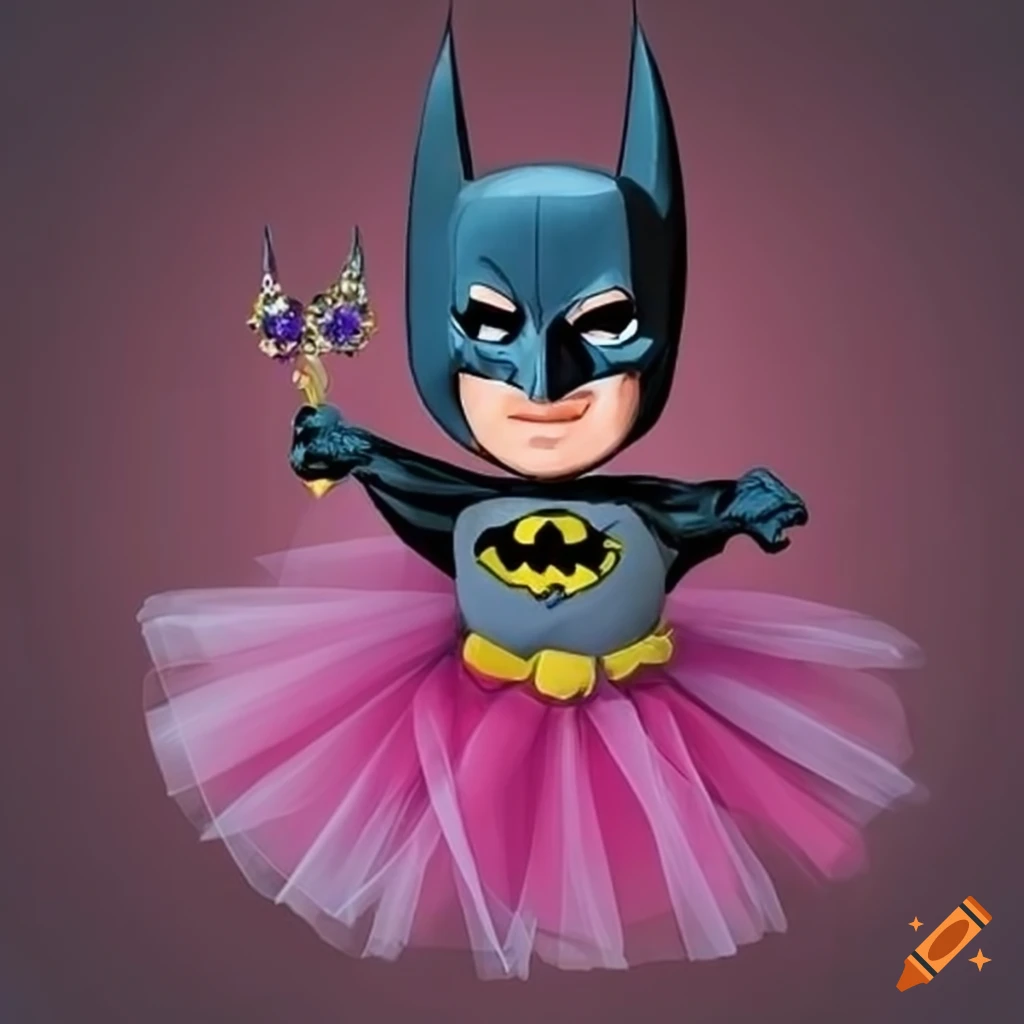 Funny depiction of batman in a pink tutu and tiara