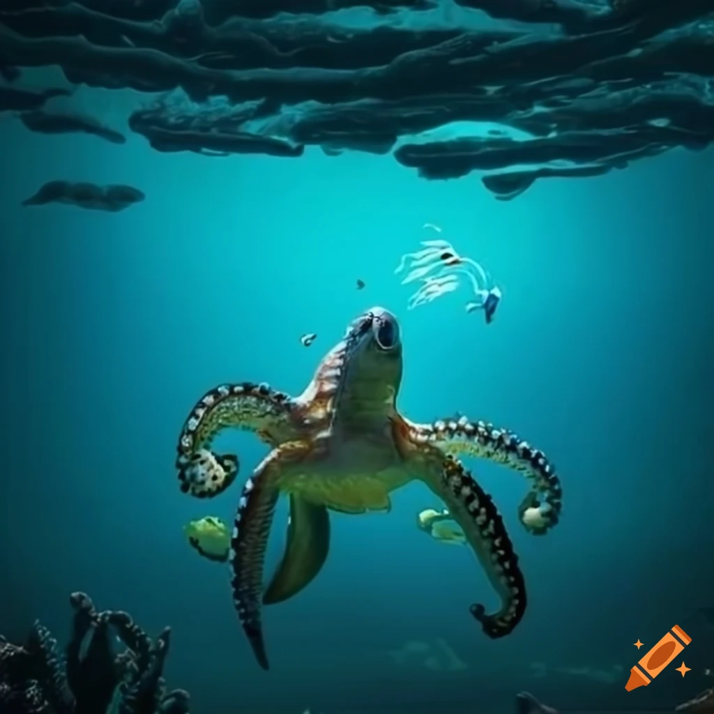 Underwater scene with sea turtle and octopus on Craiyon