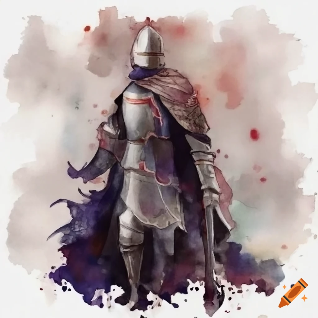 Sketch of a knight with a flowing cloak