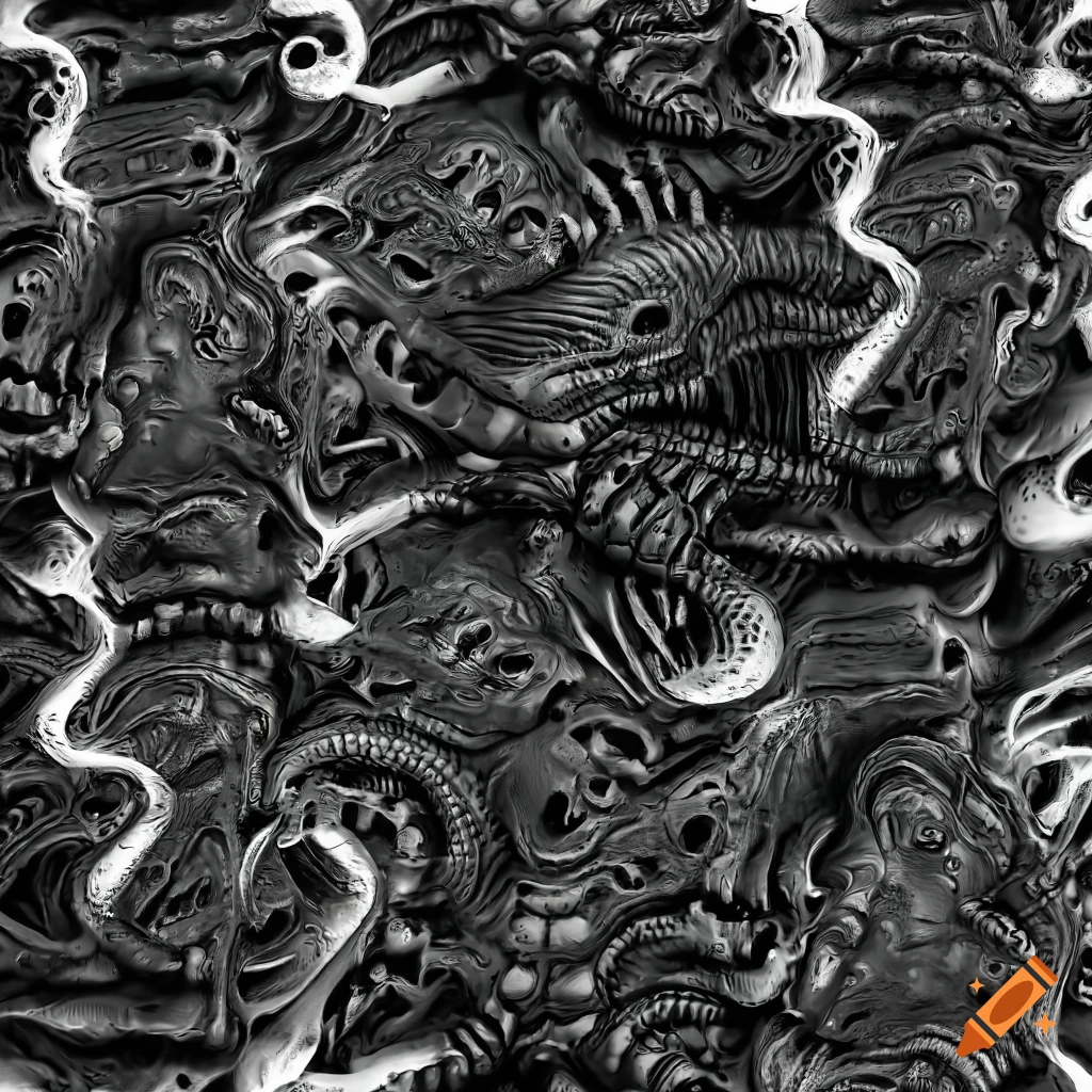 Seamless black and white biomechanical bone worm texture