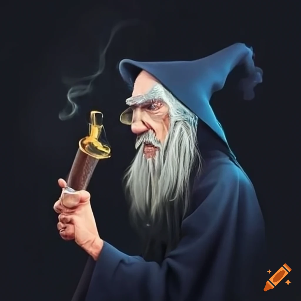 Fantasy artwork of a wizard with a smoking bong on Craiyon