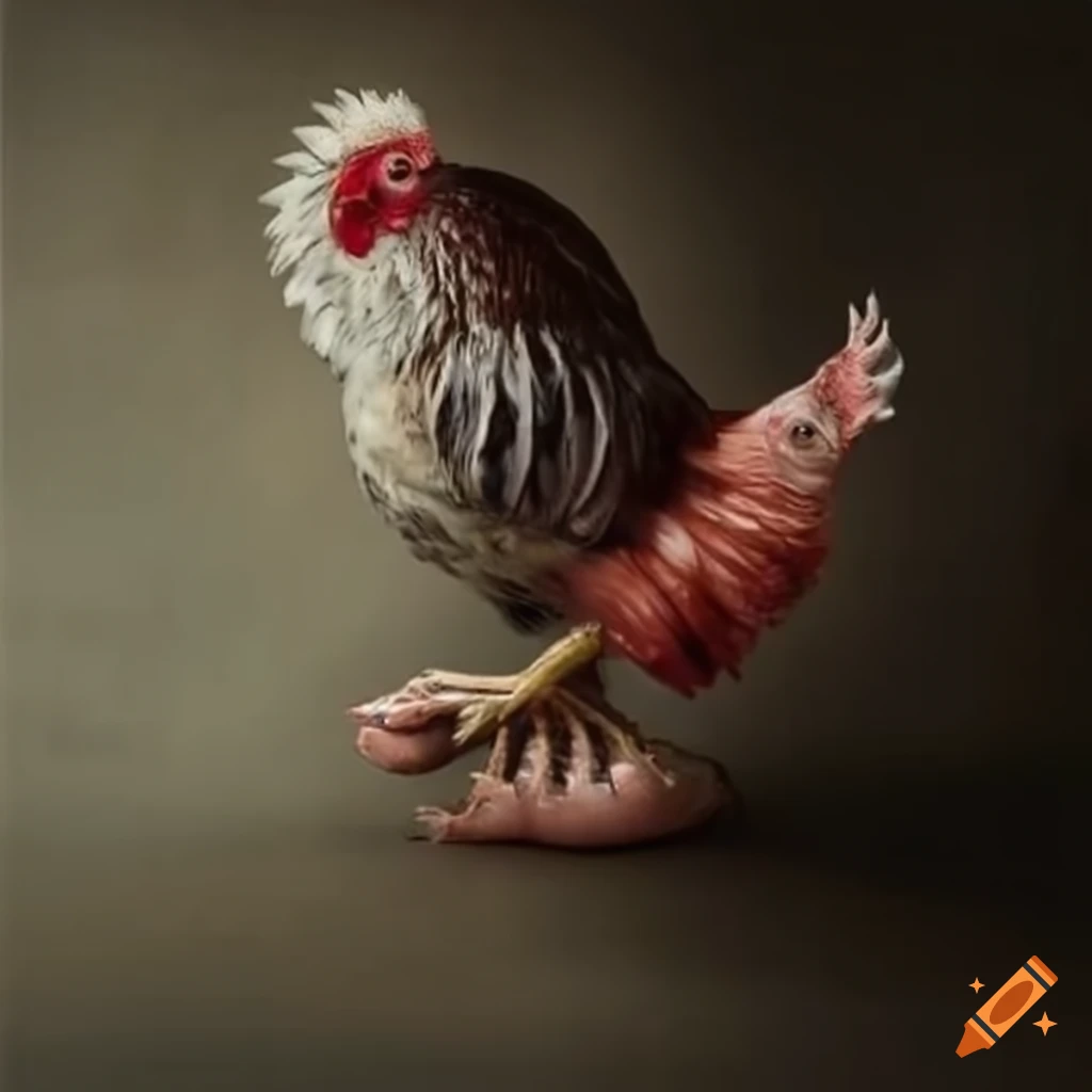 Surreal image of an eight-legged chicken on Craiyon
