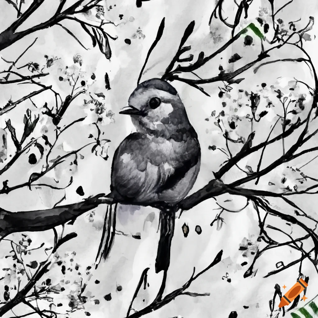 Bird on blooming tree in spring on Craiyon