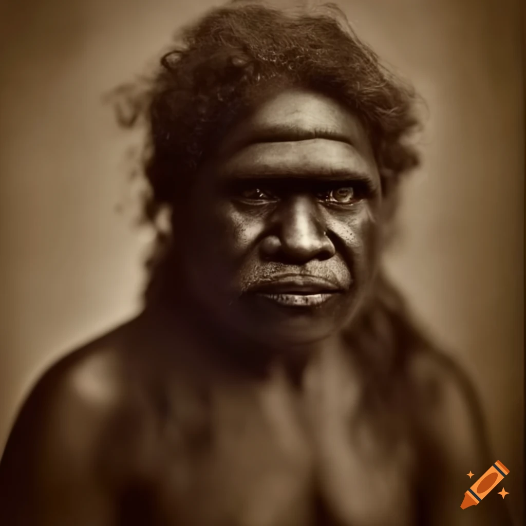 Photograph of an aboriginal tasmanian from the 19th century on Craiyon