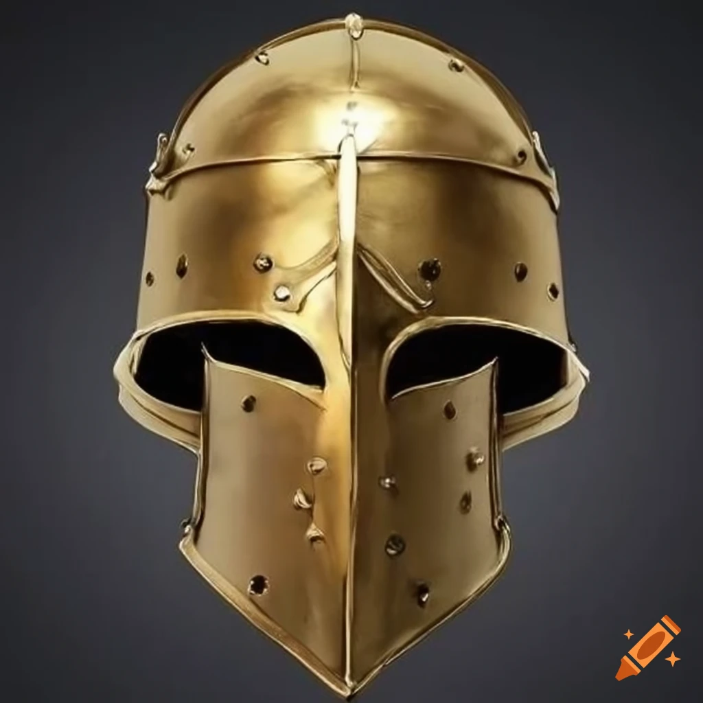 Gilded steel helmet with a mythic design