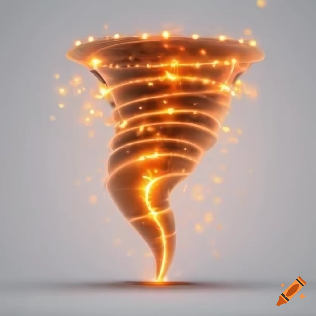3d rendering of a striking tornado with orange lights on Craiyon