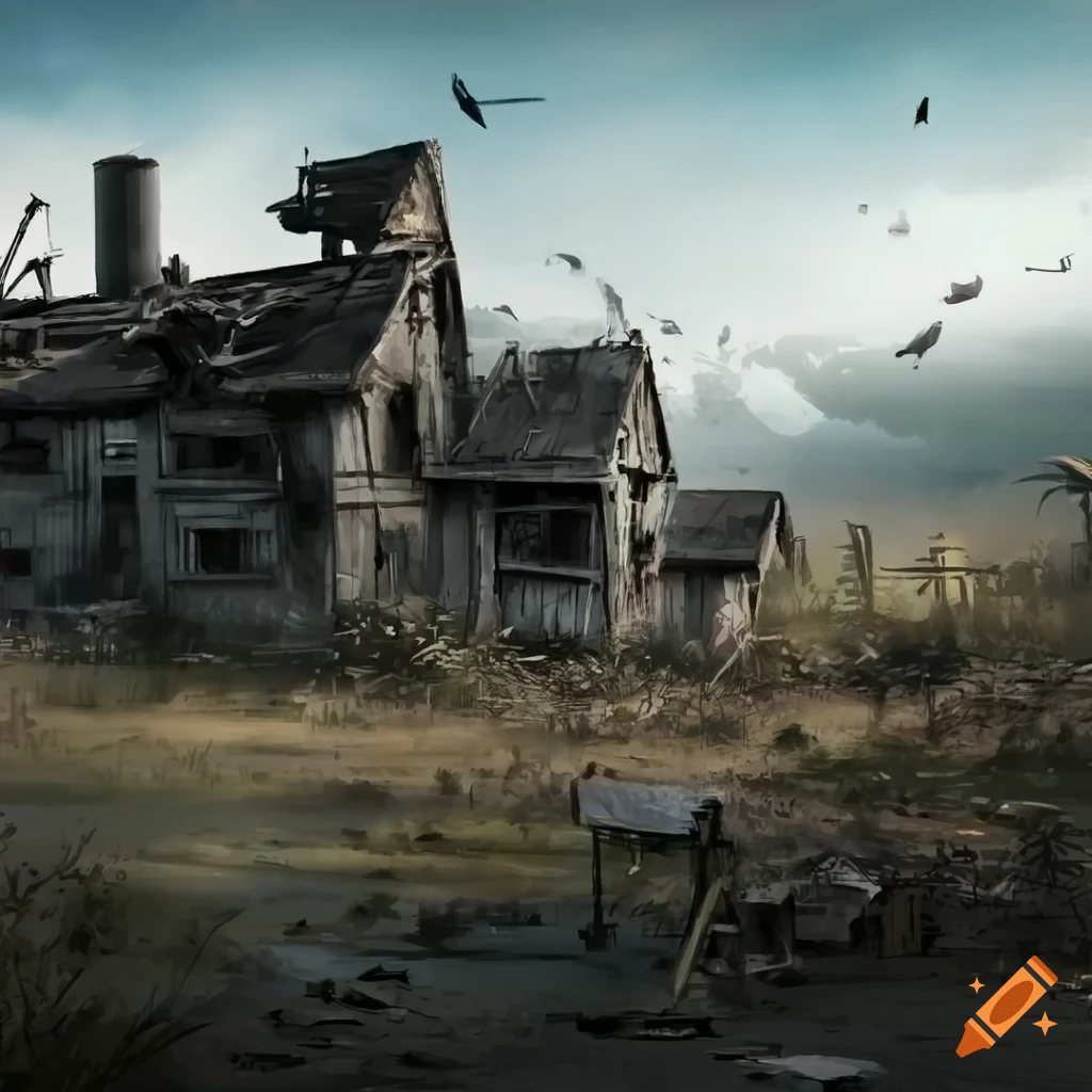 Post-apocalyptic rural scene on Craiyon