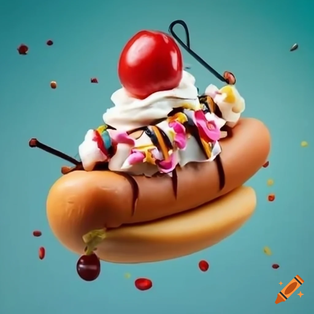 Delicious hot dog banana split