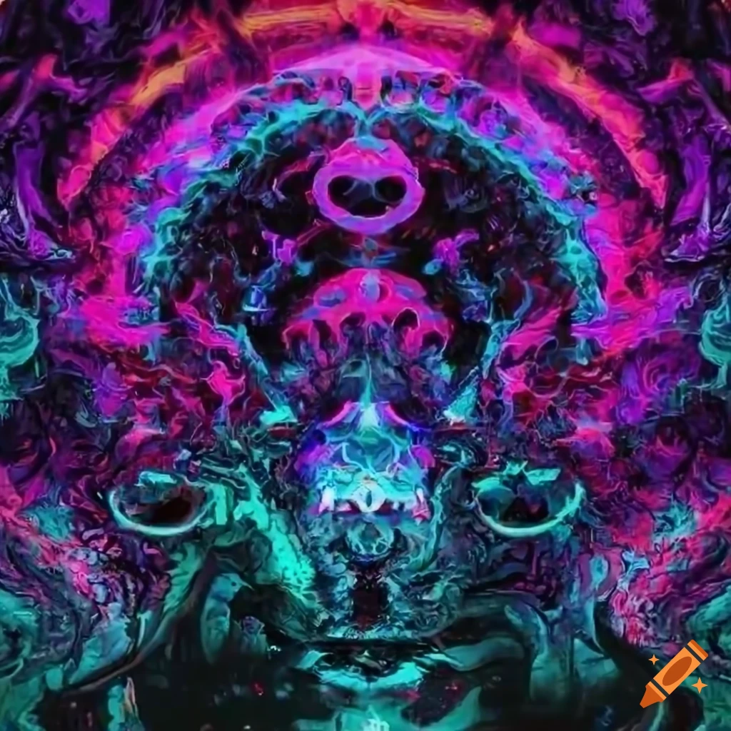 Neon portal in a dark psychedelic abyss
