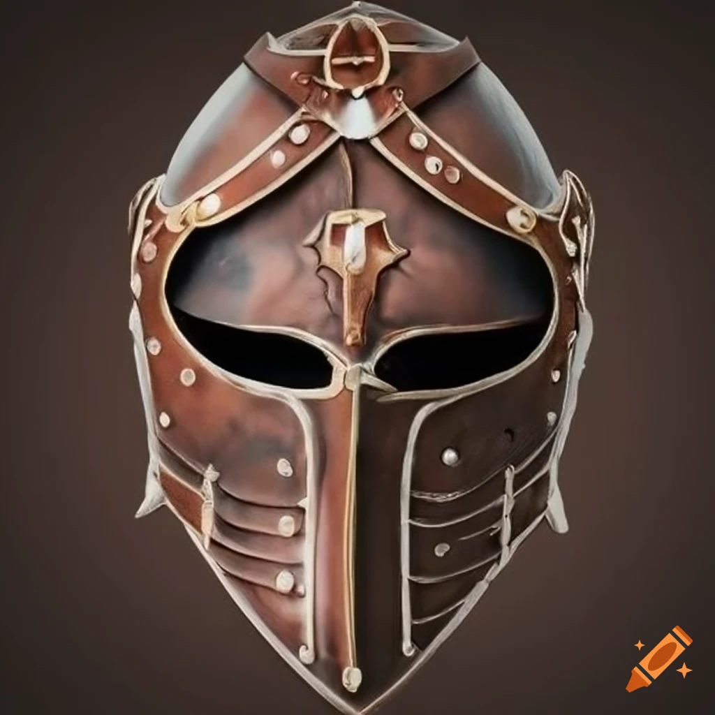 Symmetrical leather helmet in medieval fantasy style on Craiyon