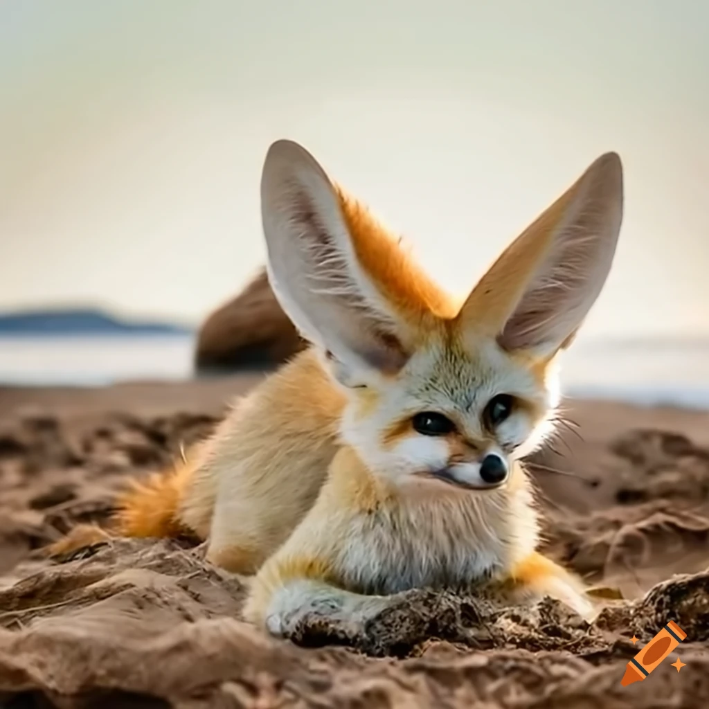 Realistic fennec fox enjoying the beach on Craiyon